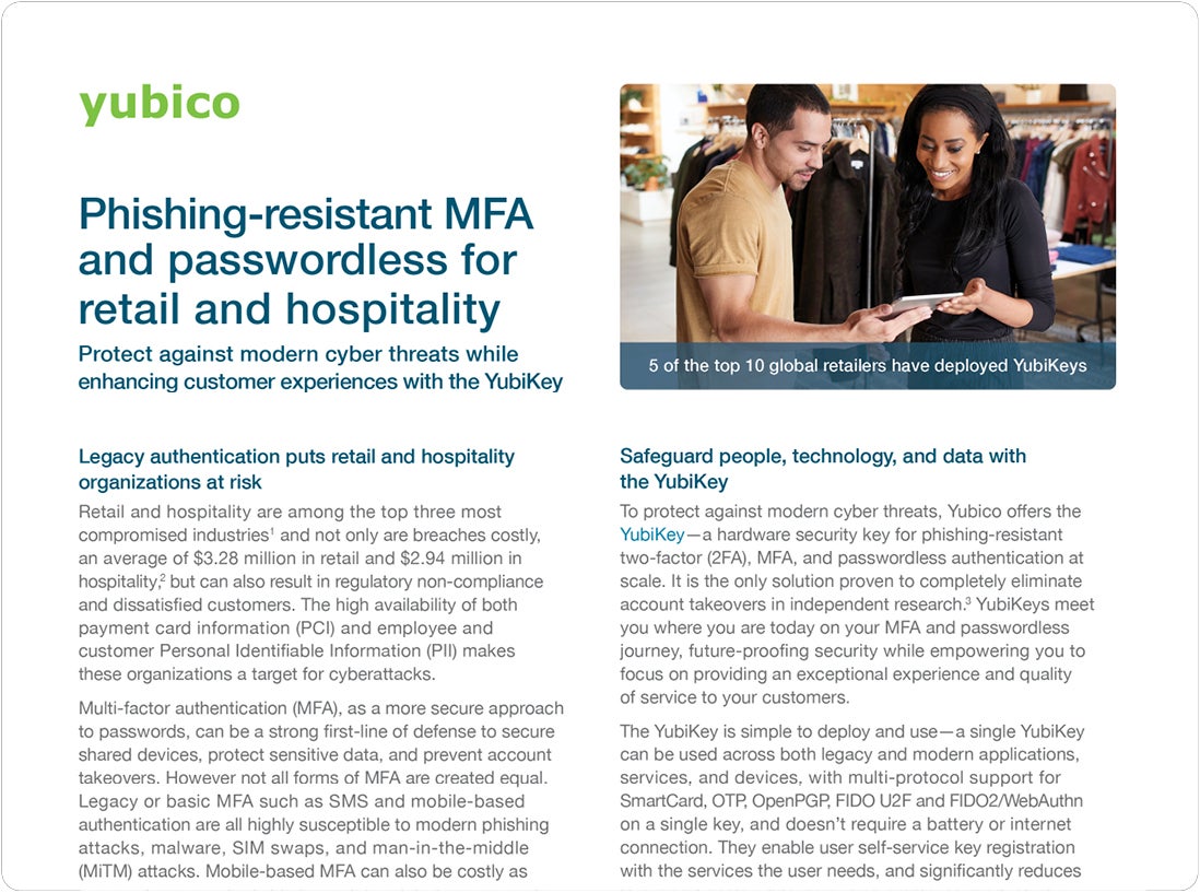 Phishing-resistant MFA for retail and hospitality - Yubico